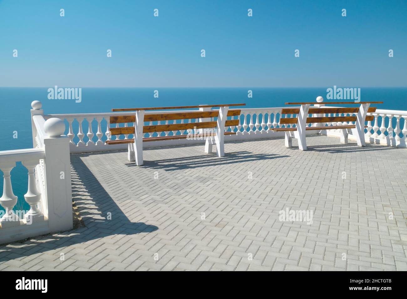Balcony on the sea view with bench. Nature, relax, and resort ...