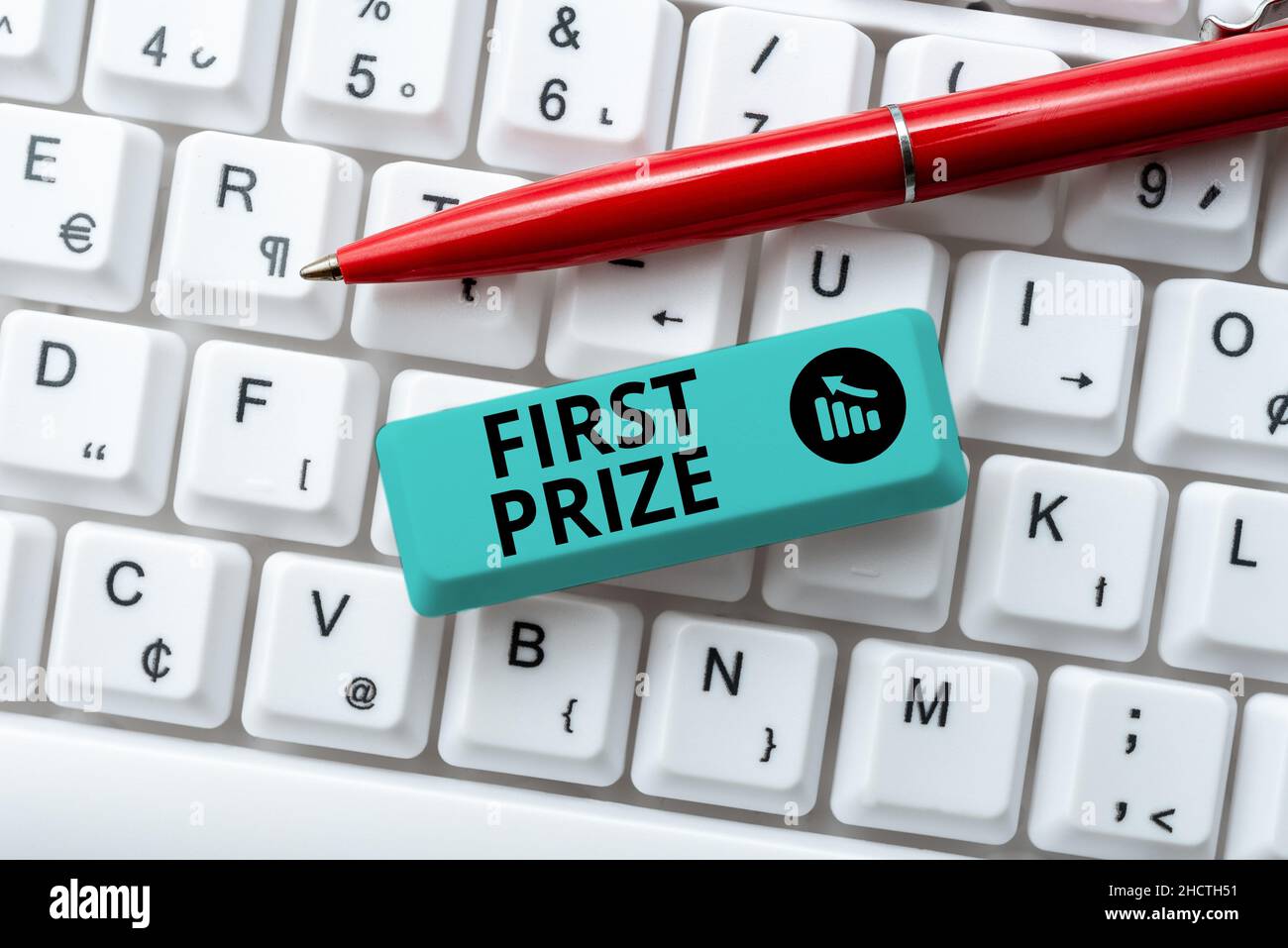 Text caption presenting First Prize. Word Written on most coveted prize ...