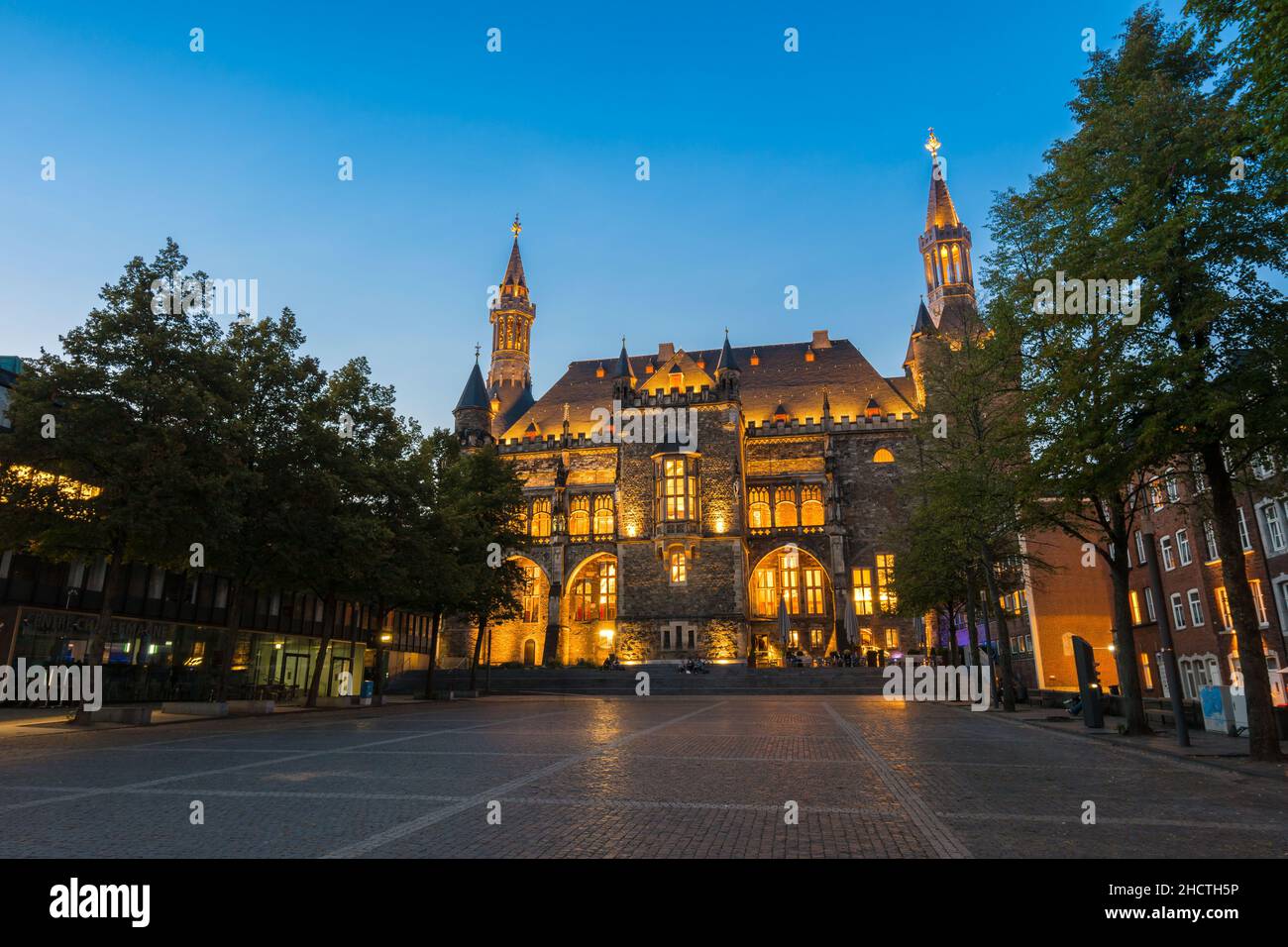 view of the town hall in Aachen germnay at sunset. ideal for websites ...