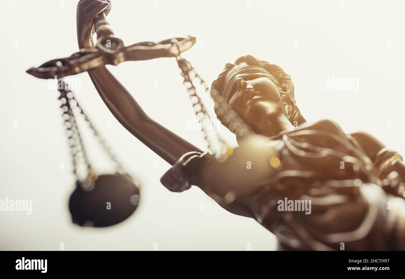 Justitia the Roman lady of Justice view from above with sun effect ...