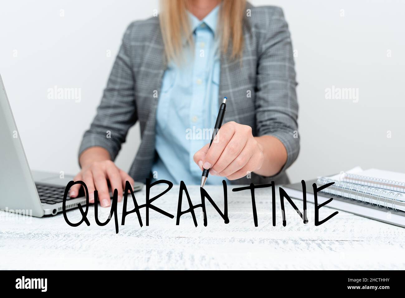 Hand writing sign Quarantine. Internet Concept restraint upon the ...