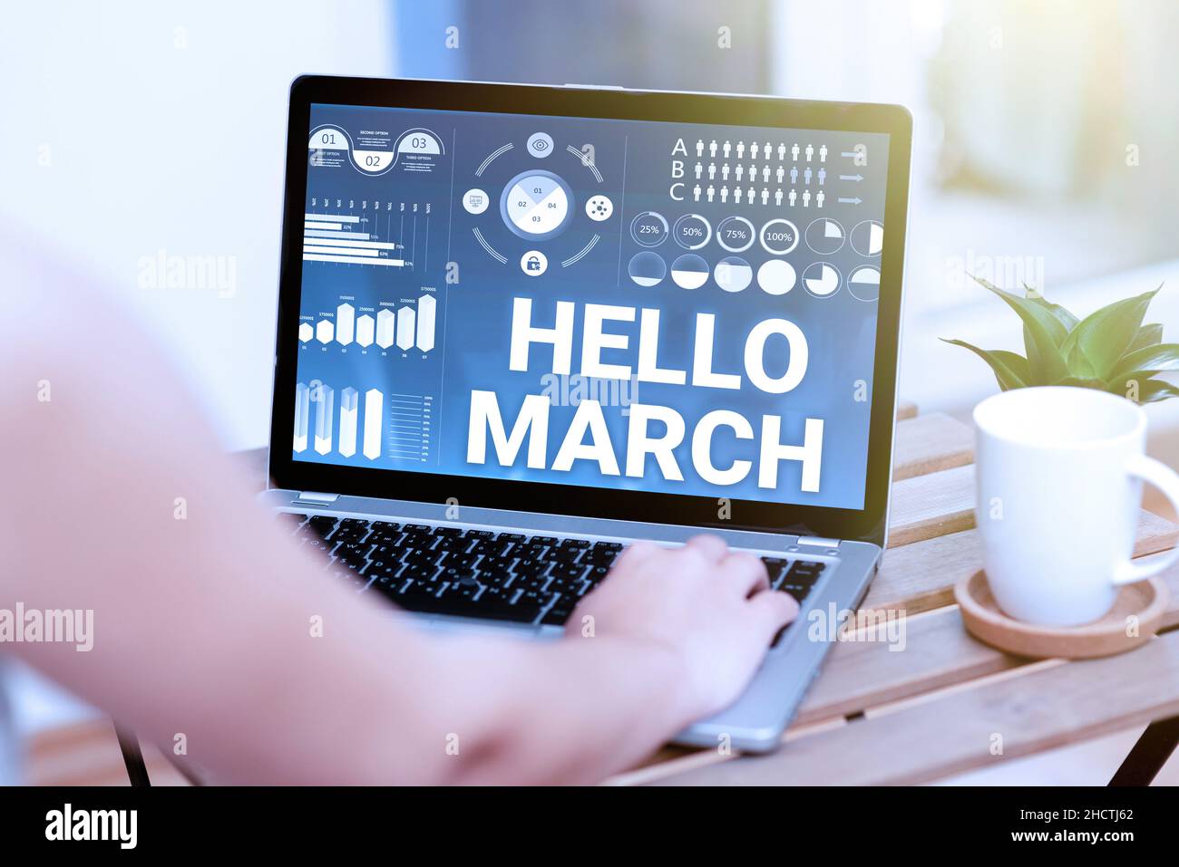 Handwriting text Hello March. Word Written on a greeting expression ...