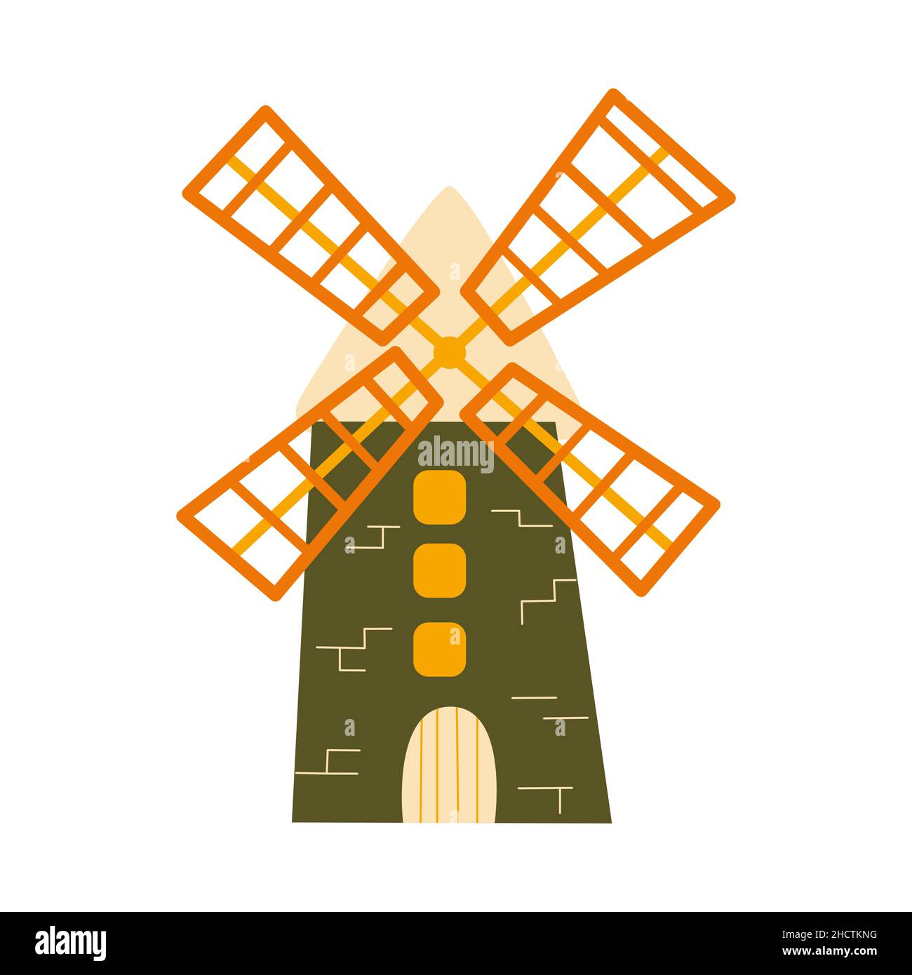 Cute old mill. Vintage high building turning. Single object icon ...