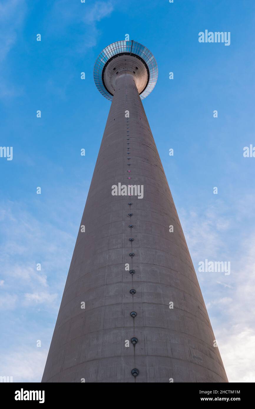 View of the television tower "Rheinturm" of Dusseldorf in Germany Stock ...