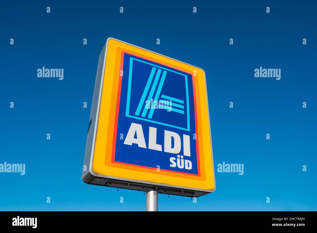 Aldi Süd logo against blue sky in germany The German-based discount ...