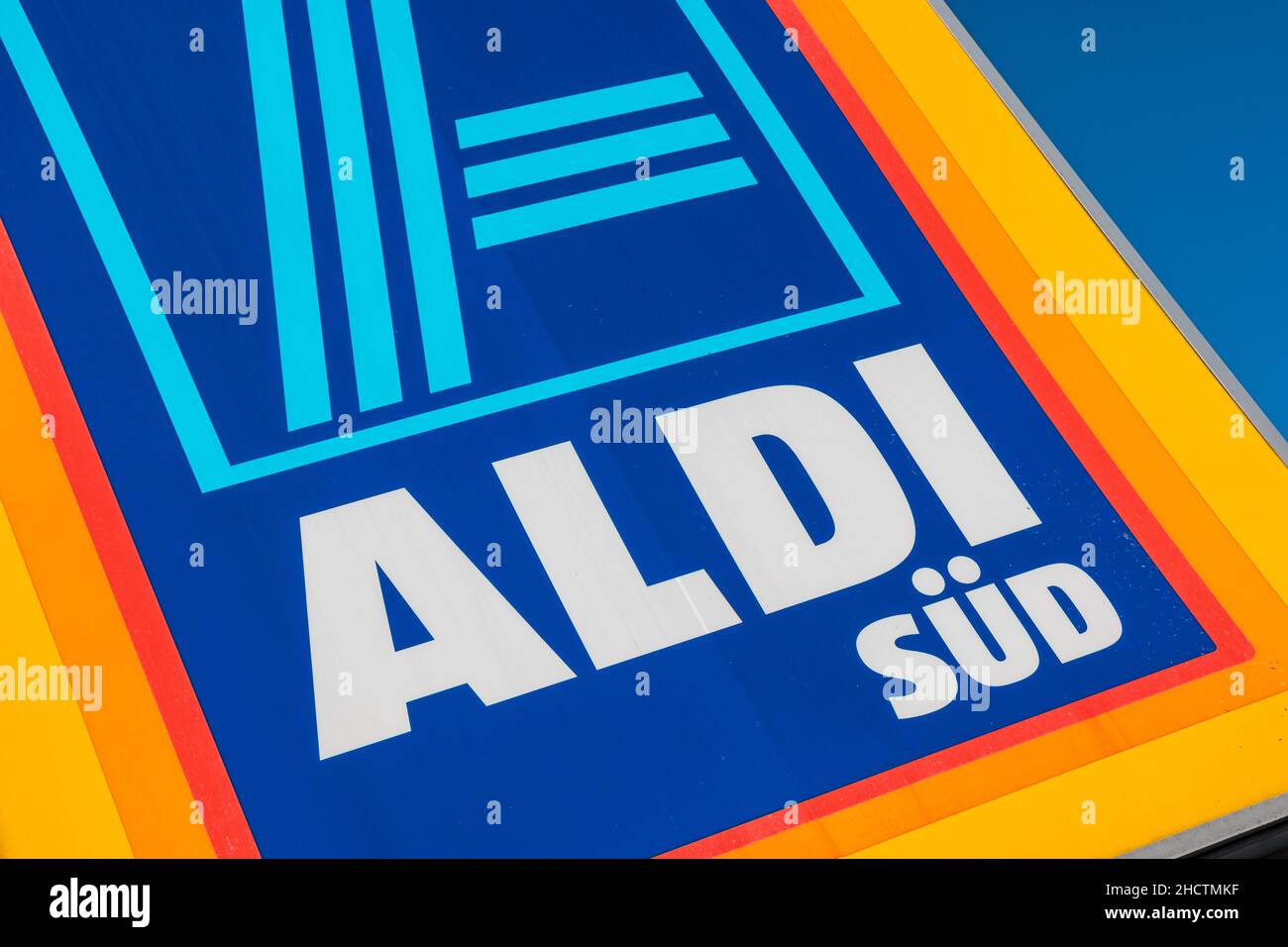 Aldi Süd logo against blue sky in germany The German-based discount ...