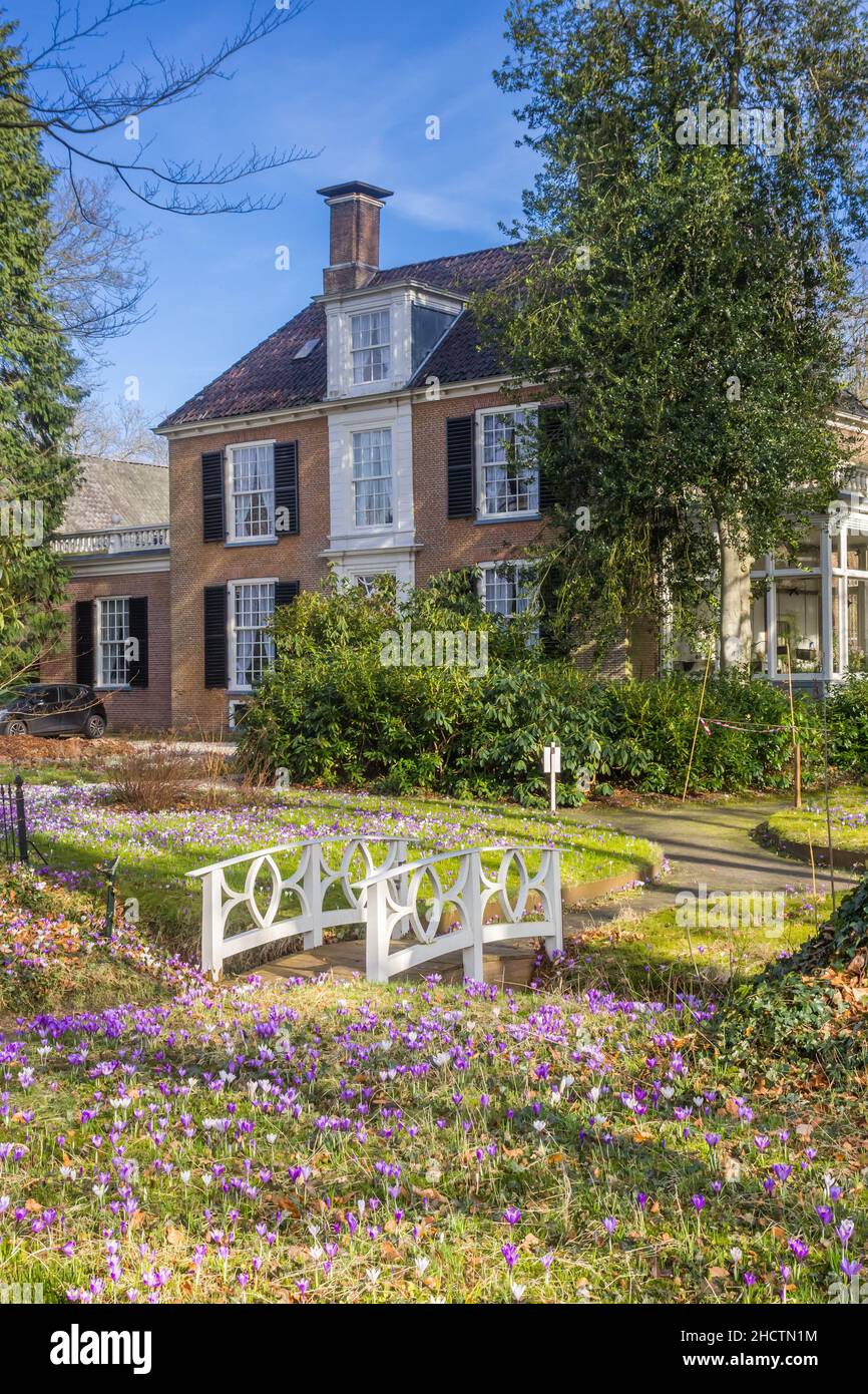 Little white bridge in the garden of the Overcingel mansion in Assen ...