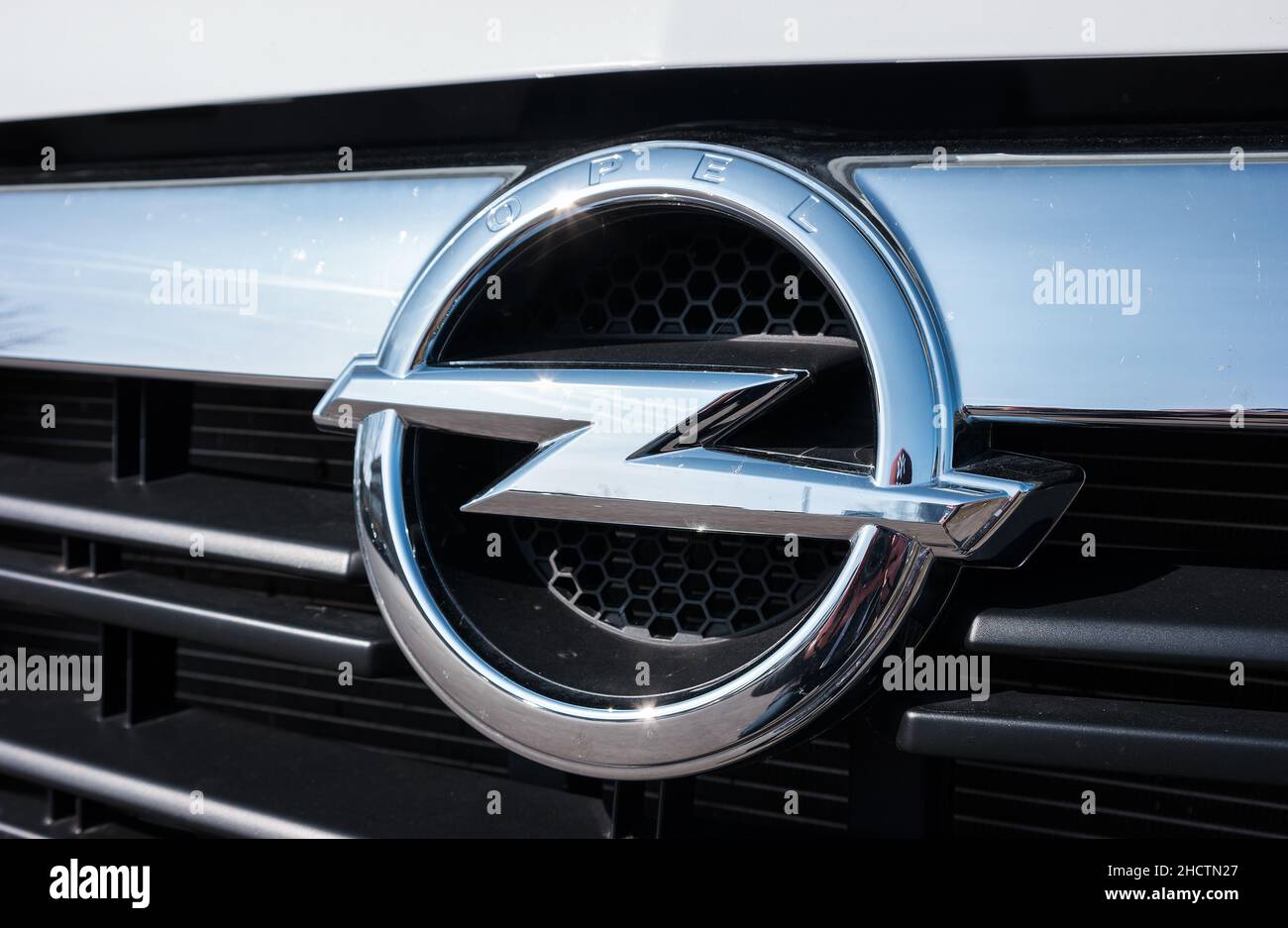 Opel logo on a car grilll. Opel AG is a German automobile manufacturer ...