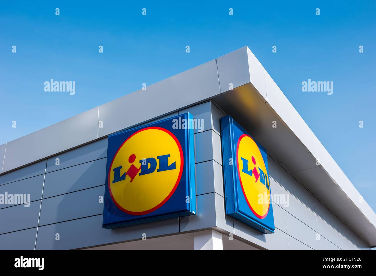 LIDL supermarket chain sign. LIDL is a German global discount ...