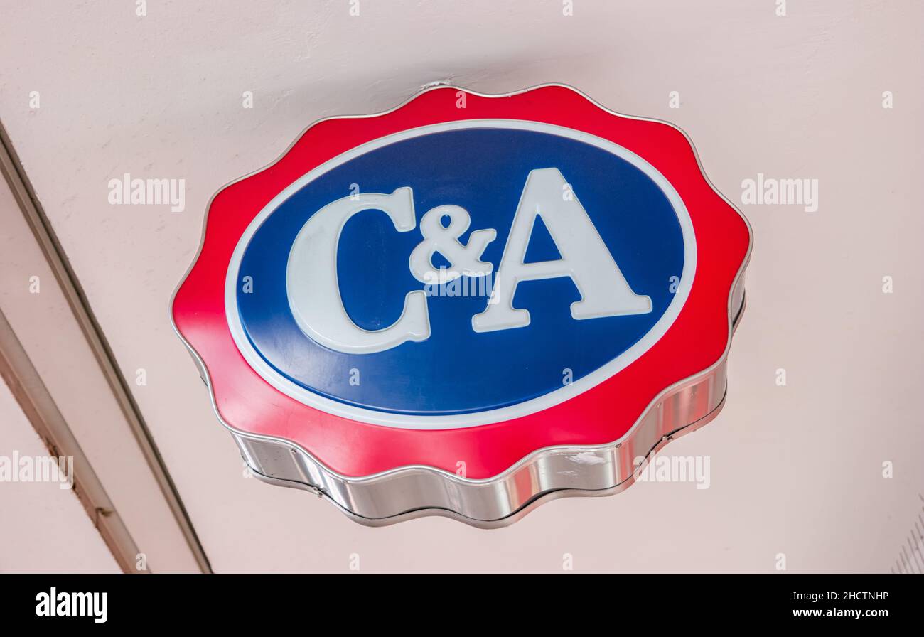 C&A store sign. C&A is an international Dutch chain of fashion retail ...