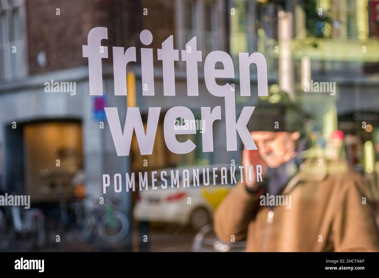 Close up of Frittenwerk logo in the city of Aachen. Frittenwerk is a ...