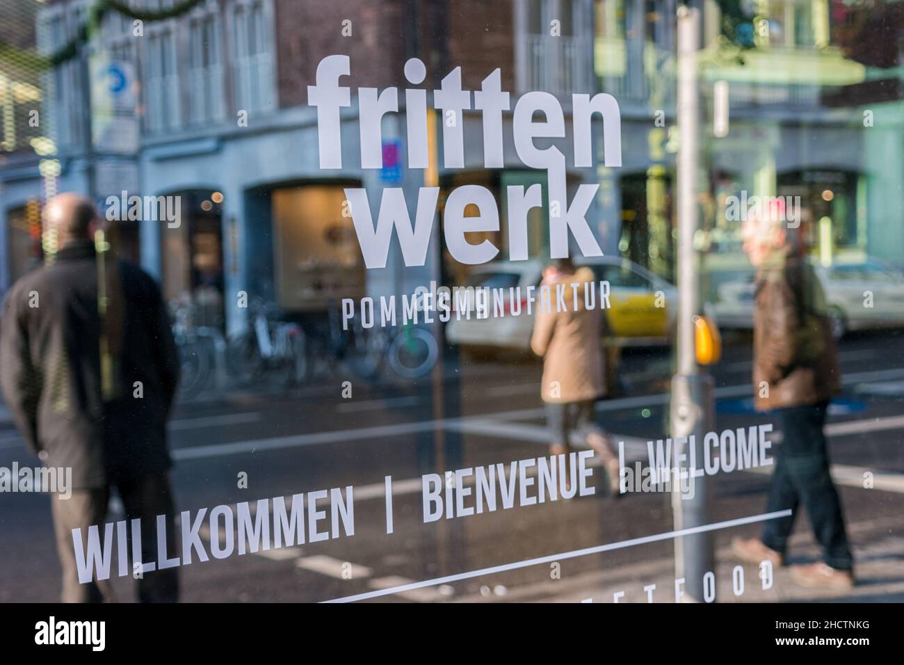 Close up of Frittenwerk logo in the city of Aachen. Frittenwerk is a ...