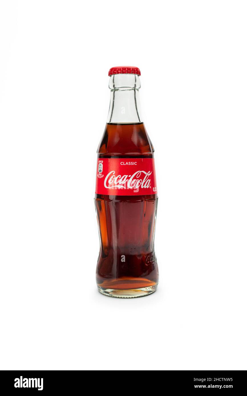 250ml Classic Coca-Cola glass bottle isolated on white background. Coca ...