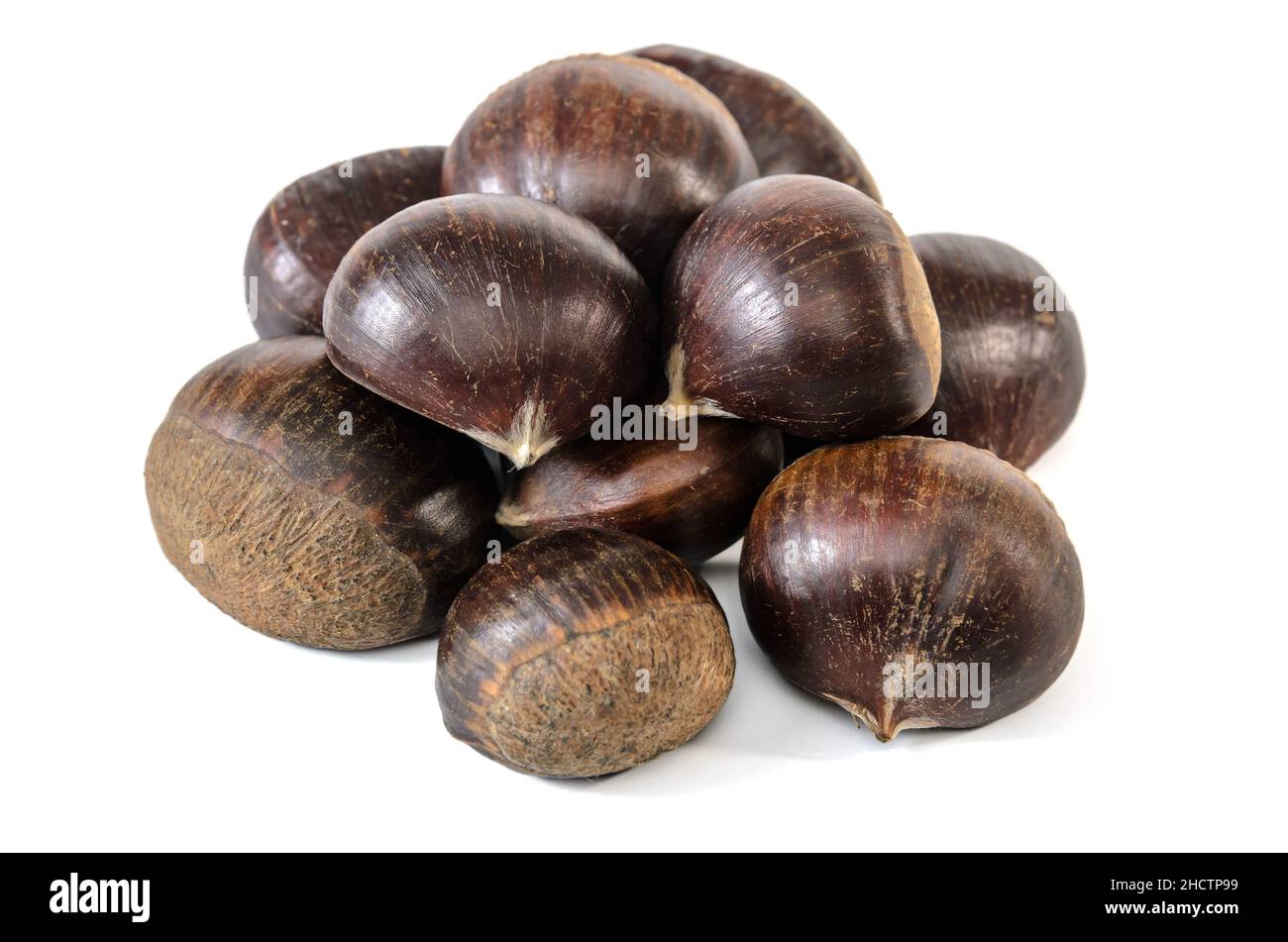 ripe chestnuts on white background with soft shadow Stock Photo - Alamy