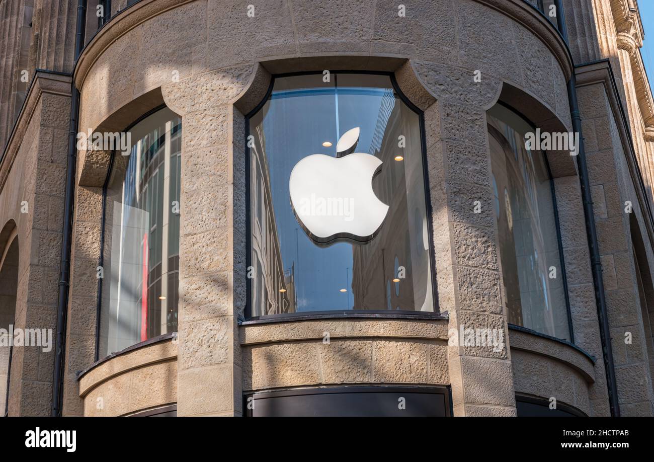 Apple Logo on a Apple store. Apple is the multinational technology ...