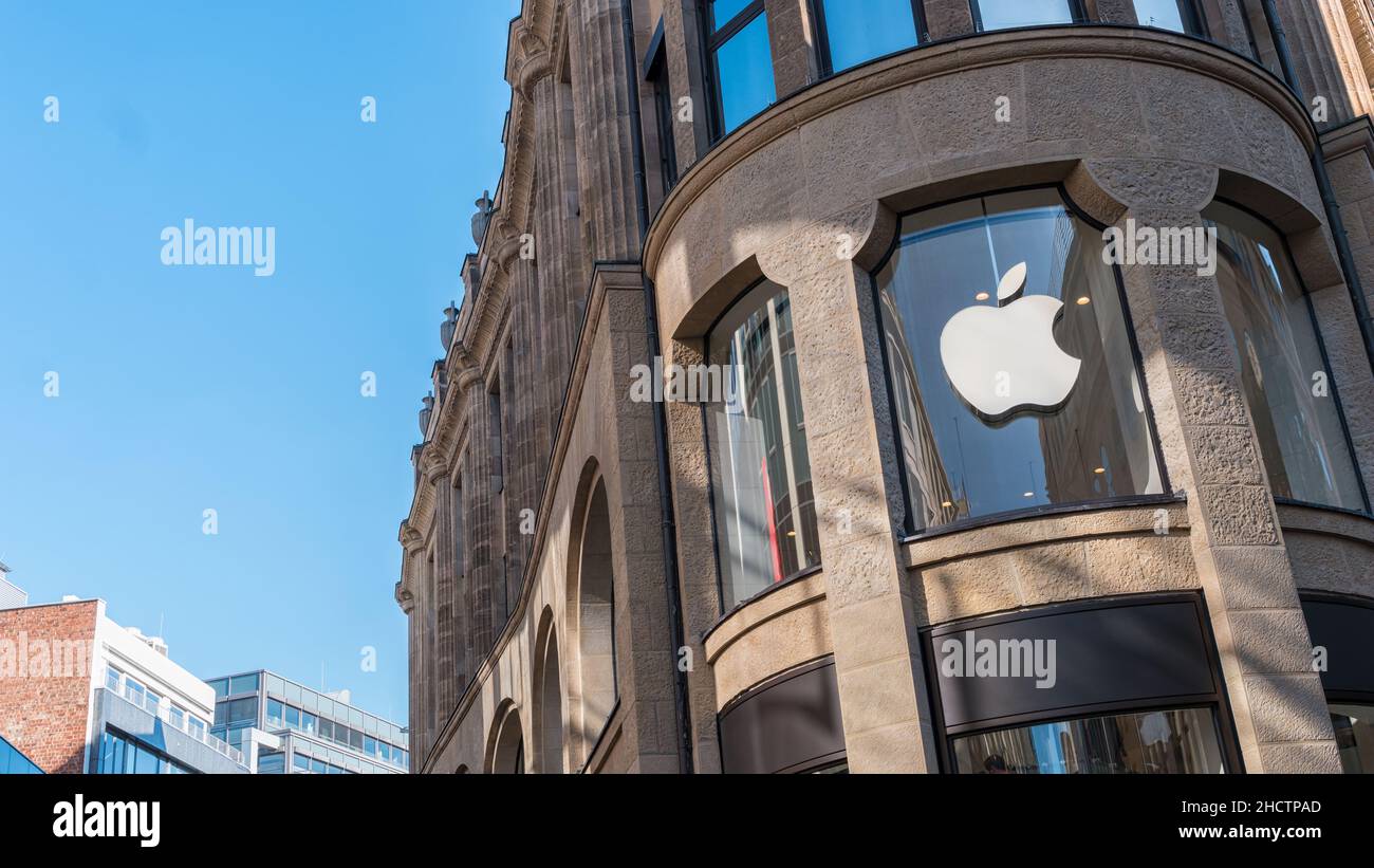 Apple Logo on a Apple store. Apple is the multinational technology ...