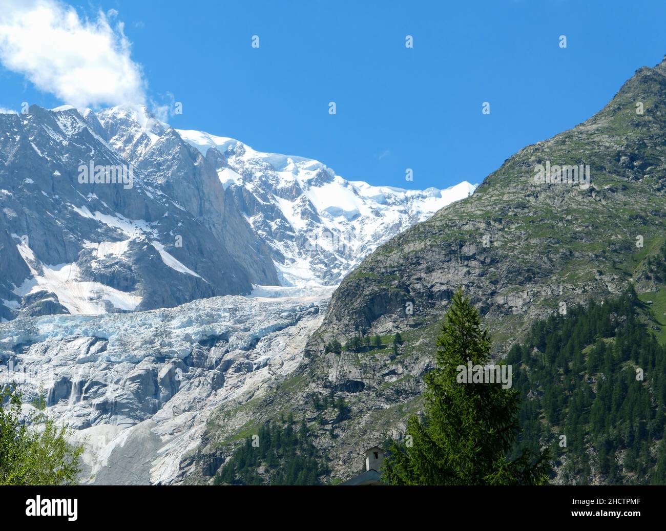 View on Mont Blanc massif. Snow covered mountain range with glaciers ...