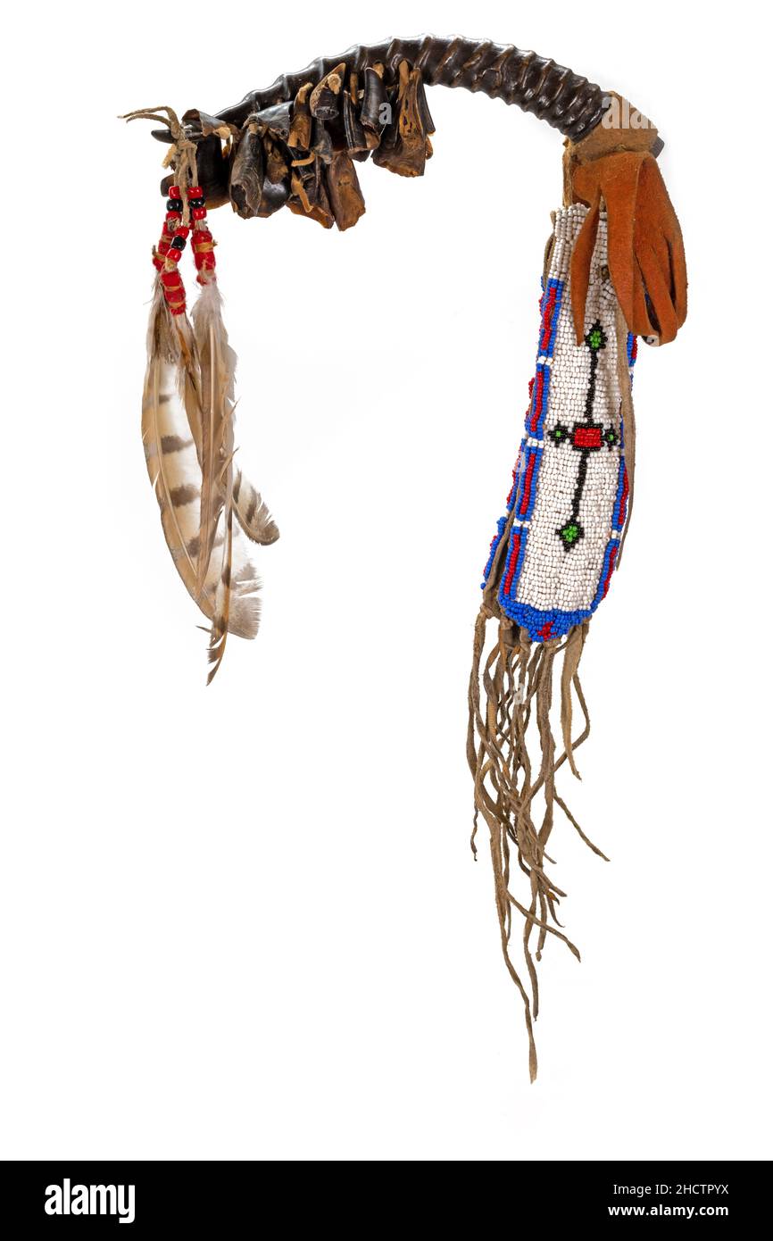 Dance rattle of the North American Indian horn with deer hooves and ...