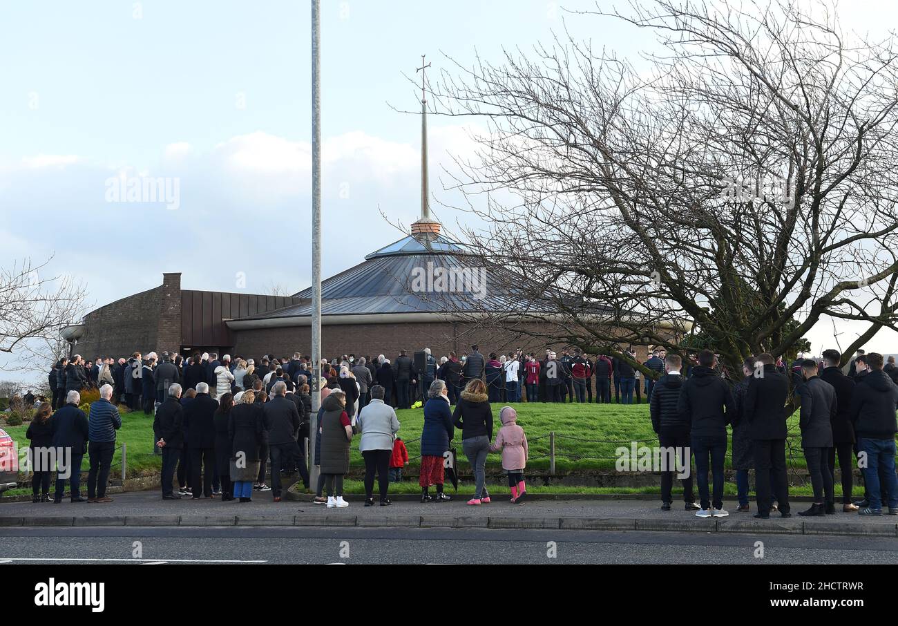 Mourners outside St Patrick's Church, Clogher, Co.Tyrone for the ...