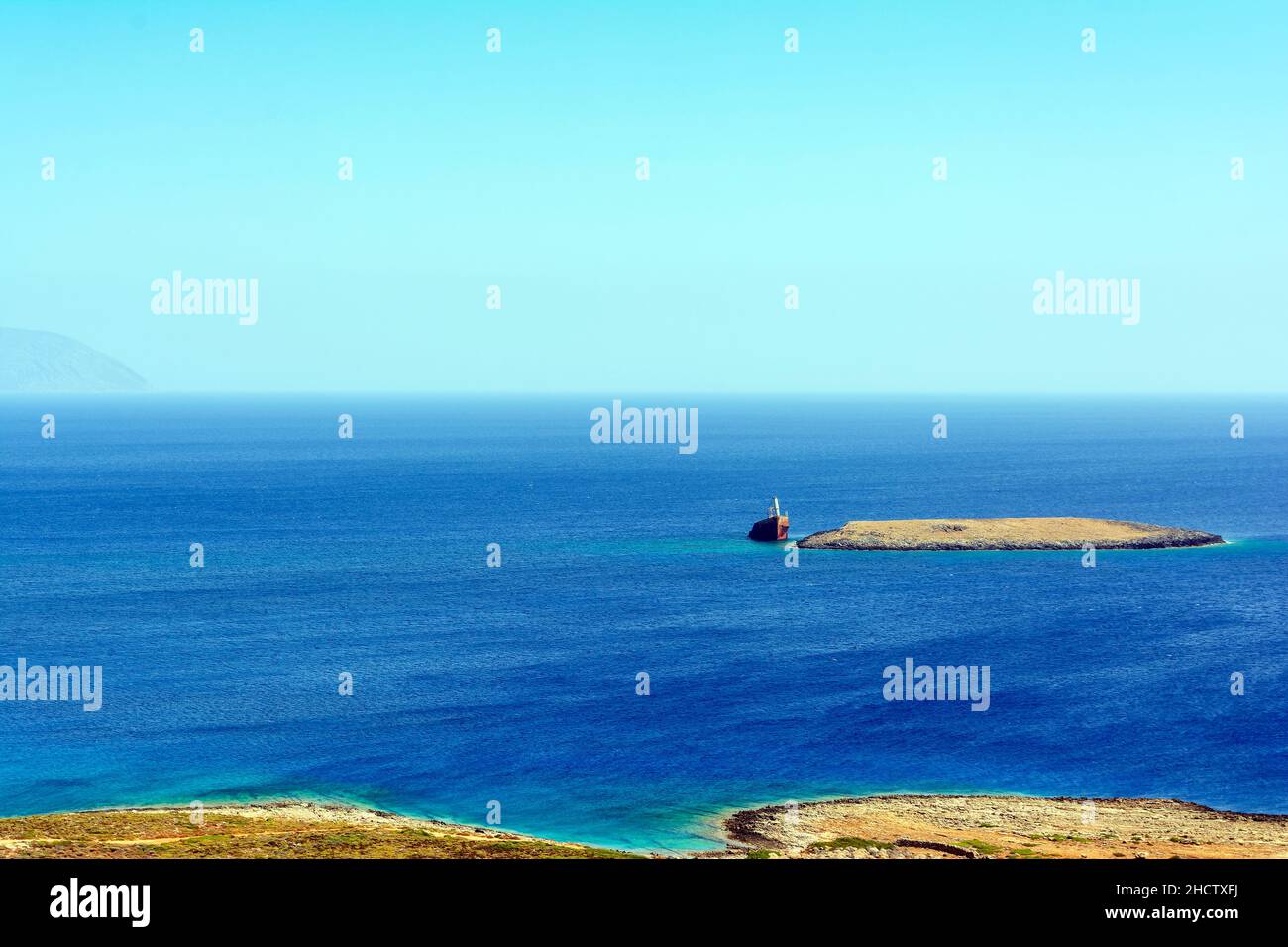Diakofti port at the Greek island of Kythira. The shipwreck of the ...