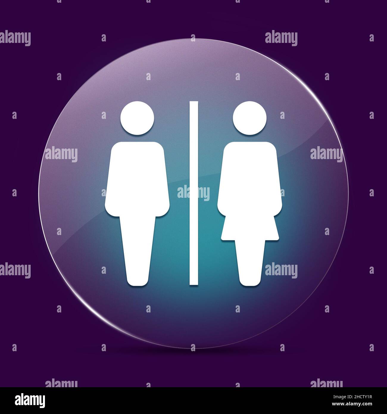 Restroom sign moonlight glass round button abstract on a dark purple ...