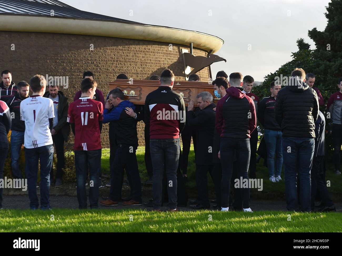 The coffin of Peter Alexander Finnegan, with a guard of honour from ...
