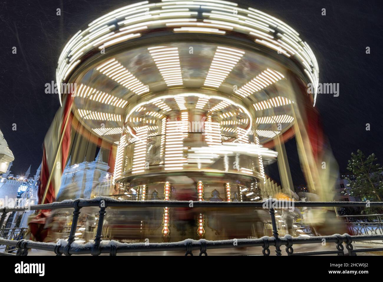 Children's Christmas carousel in a motion. Moscow, Russia Stock Photo ...