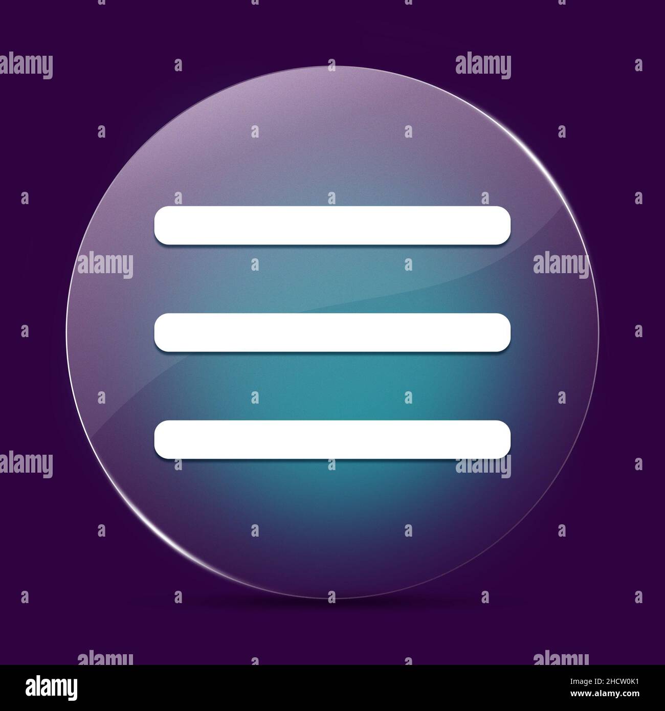 Hamburger menu bar moonlight glass round button abstract on a dark ...