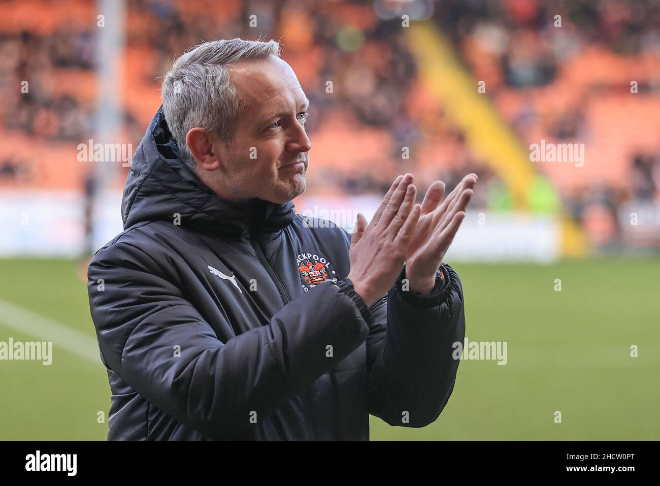 Neil Critchley head Coach of Blackpool applauds the fans Stock Photo ...