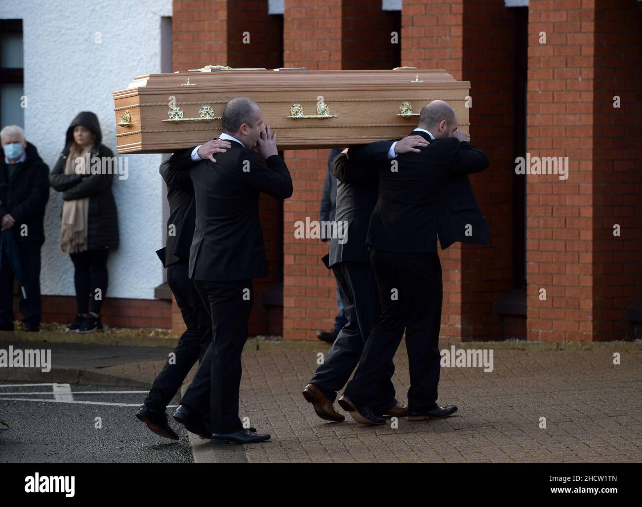 The coffin of Peter (Petey) McNamee being carried in to the Church of ...