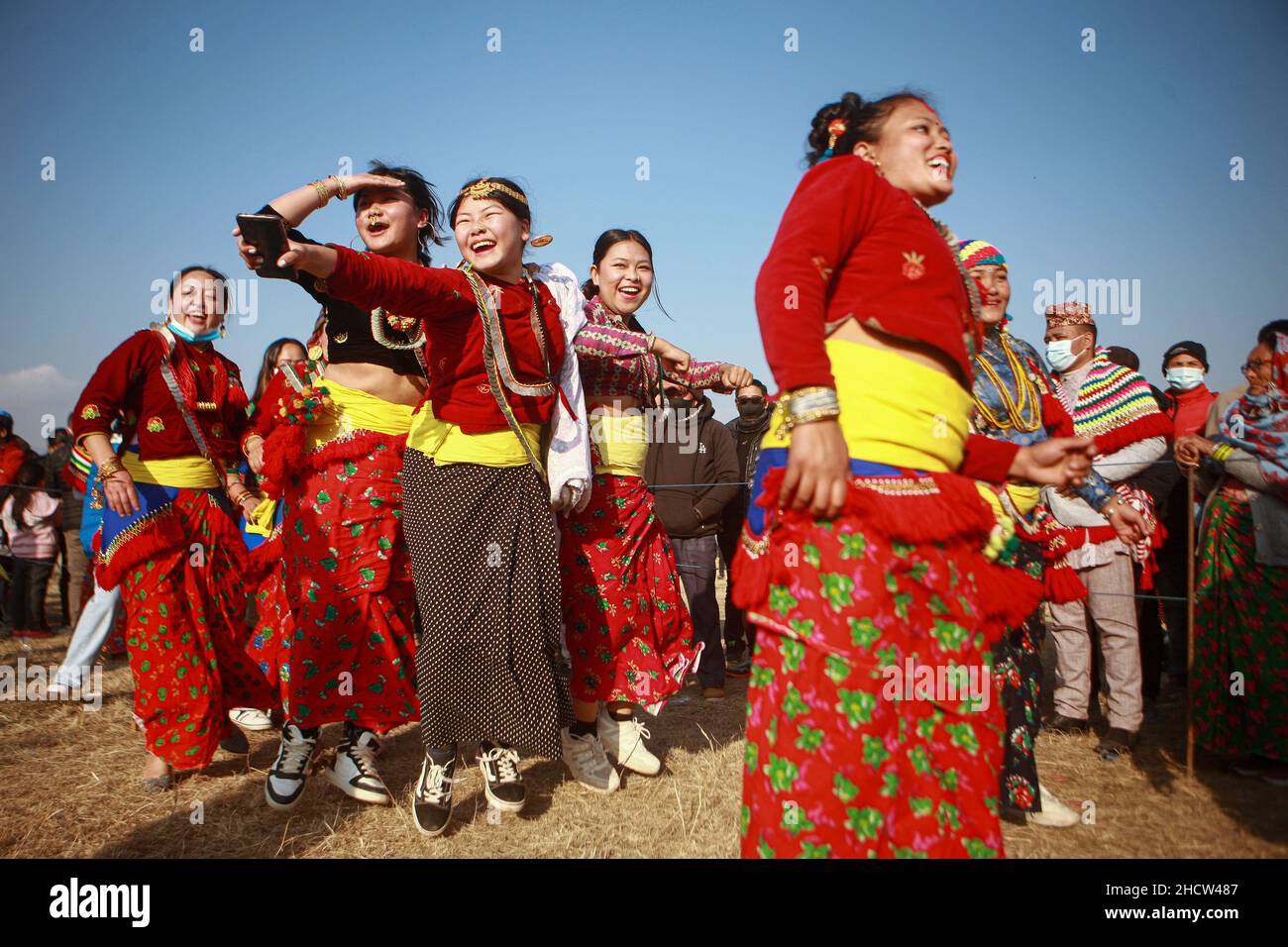 Bhaktapur, Bagmati, Nepal. 1st Jan, 2022. Locals clad in their ...