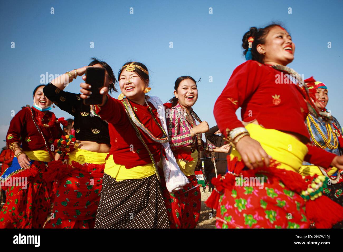 Bhaktapur, Bagmati, Nepal. 1st Jan, 2022. Locals clad in their ...