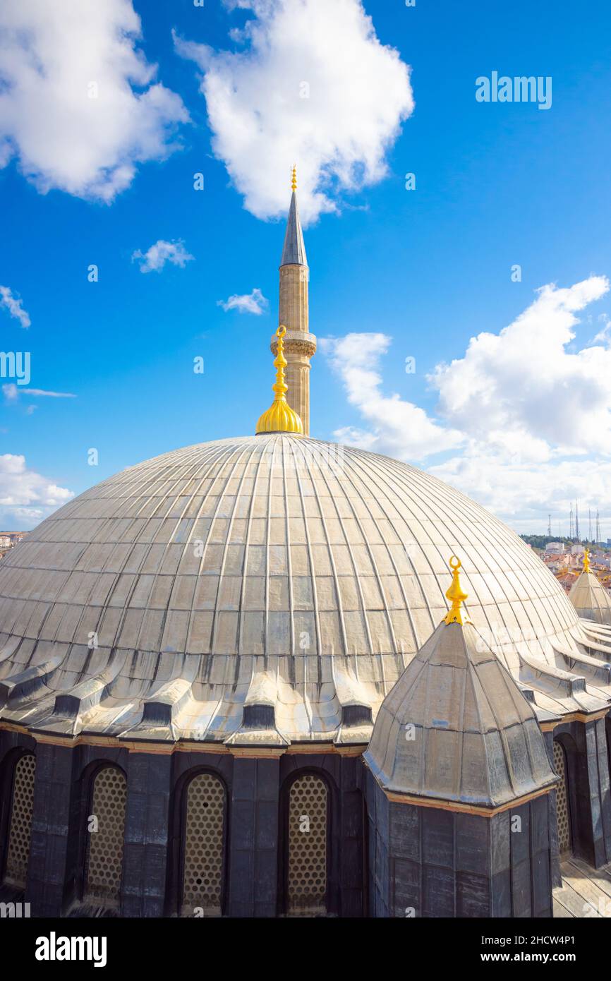 Selimiye Mosque. Dome of Selimiye Mosque from minarets. Cloudy sky on ...