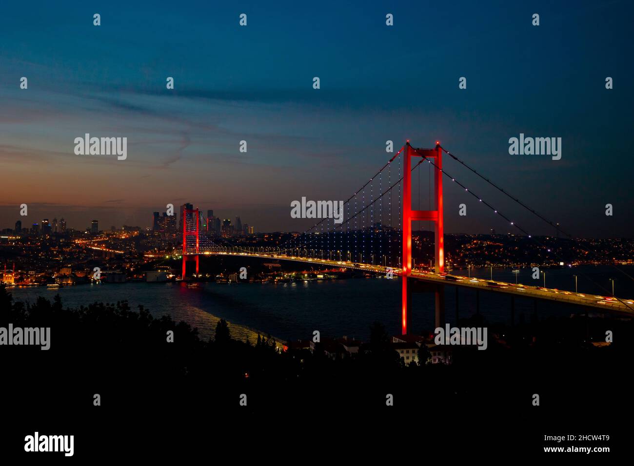 Istanbul background photo. Bosphorus Bridge at dusk in Istanbul. Turkey ...