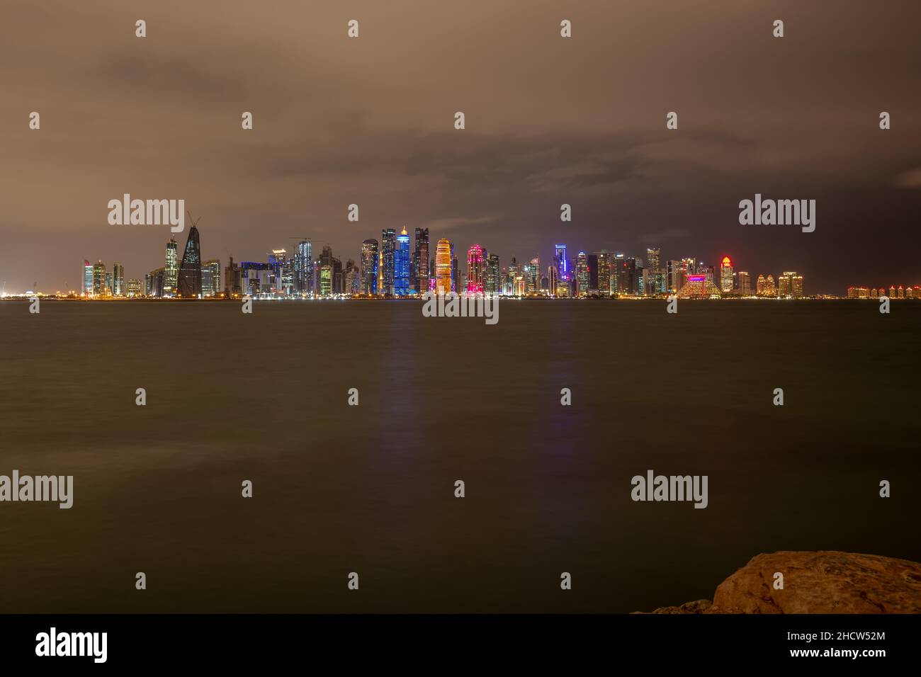 Rainy Skyline of Doha City after rain. Doha Cornice Stock Photo - Alamy