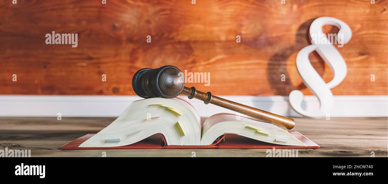 german law book with gavel and paragraph symbol in a lawyer office ...