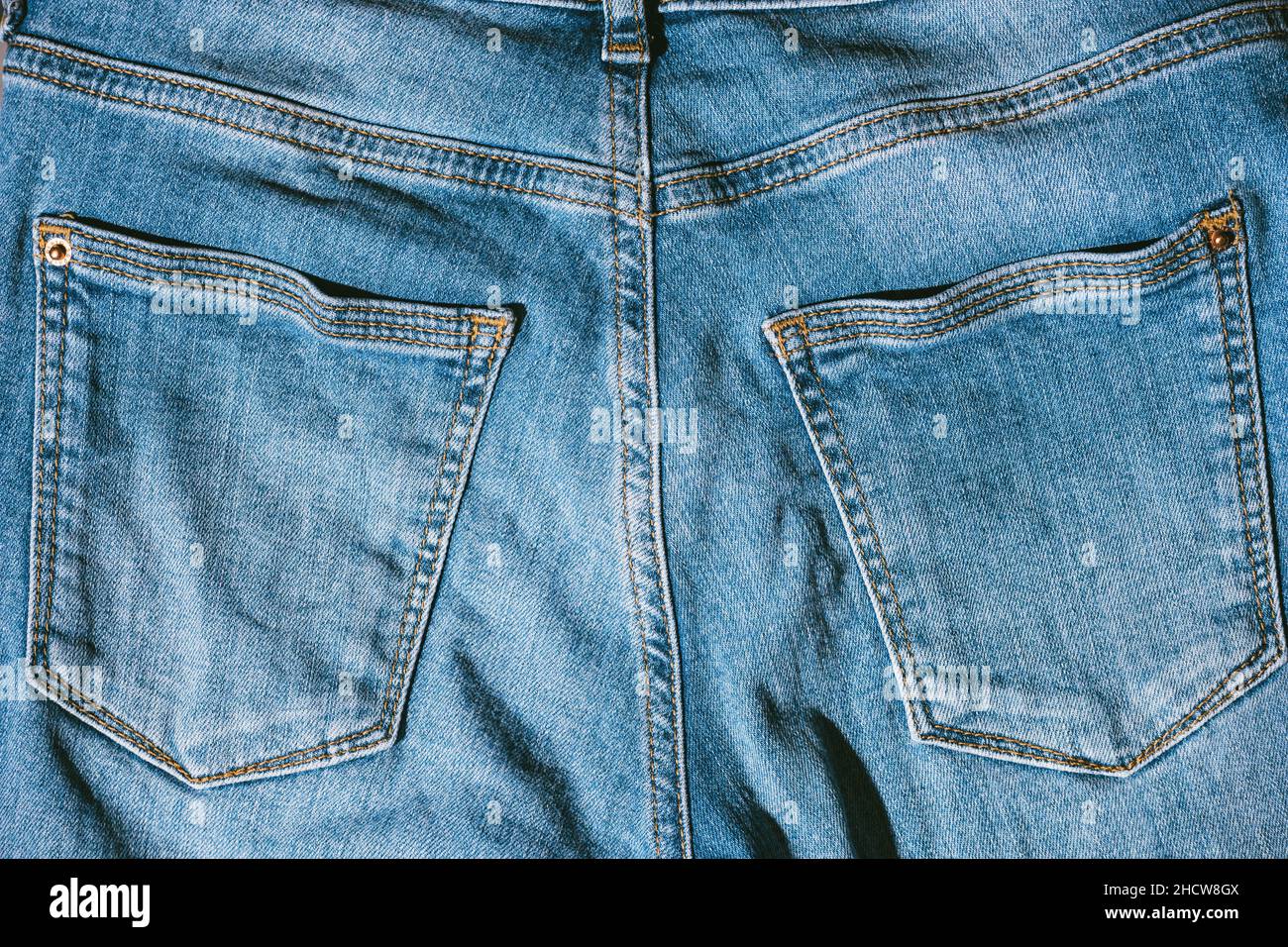 closeup texture of back pocket blue denim jeans Stock Photo - Alamy