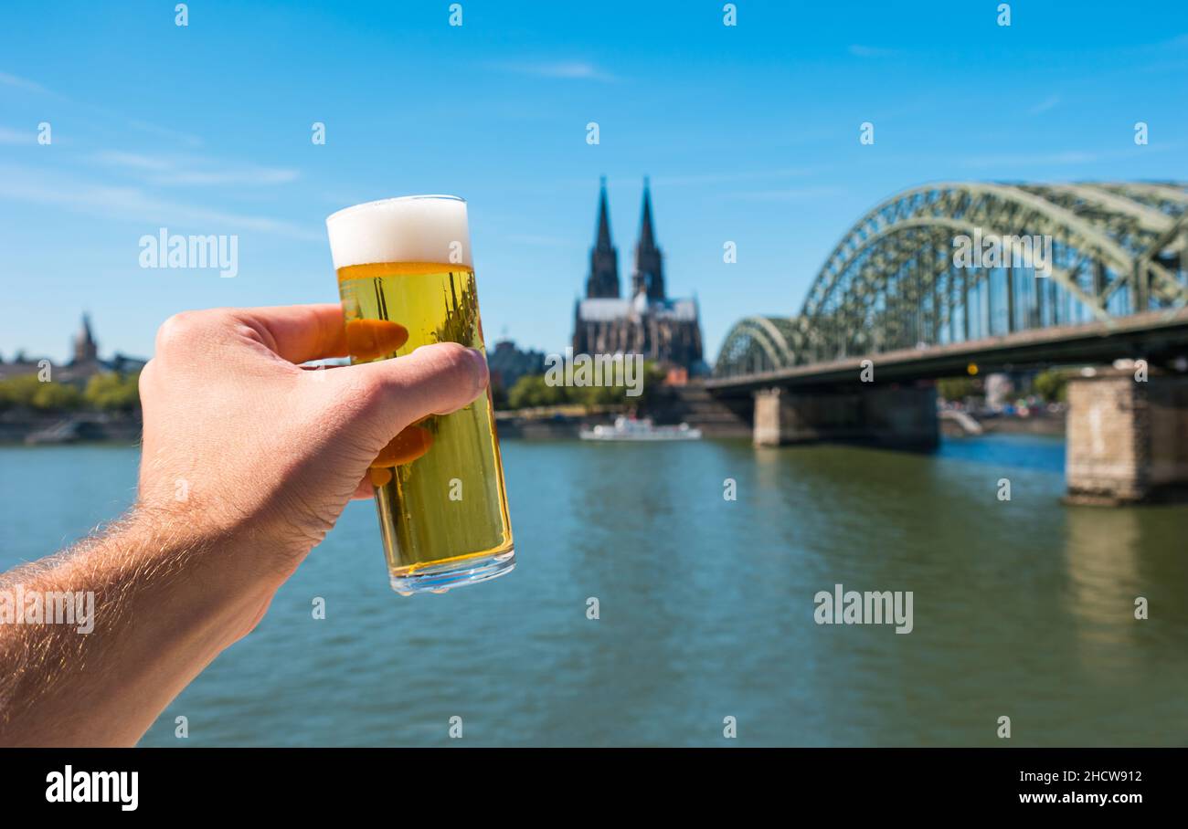 German beer (Kölsch) at Cologne at the rhine river Germany Stock Photo ...