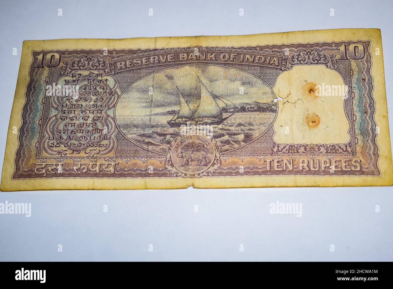 Rare Old Indian Ten rupee currency note on white background, Government ...