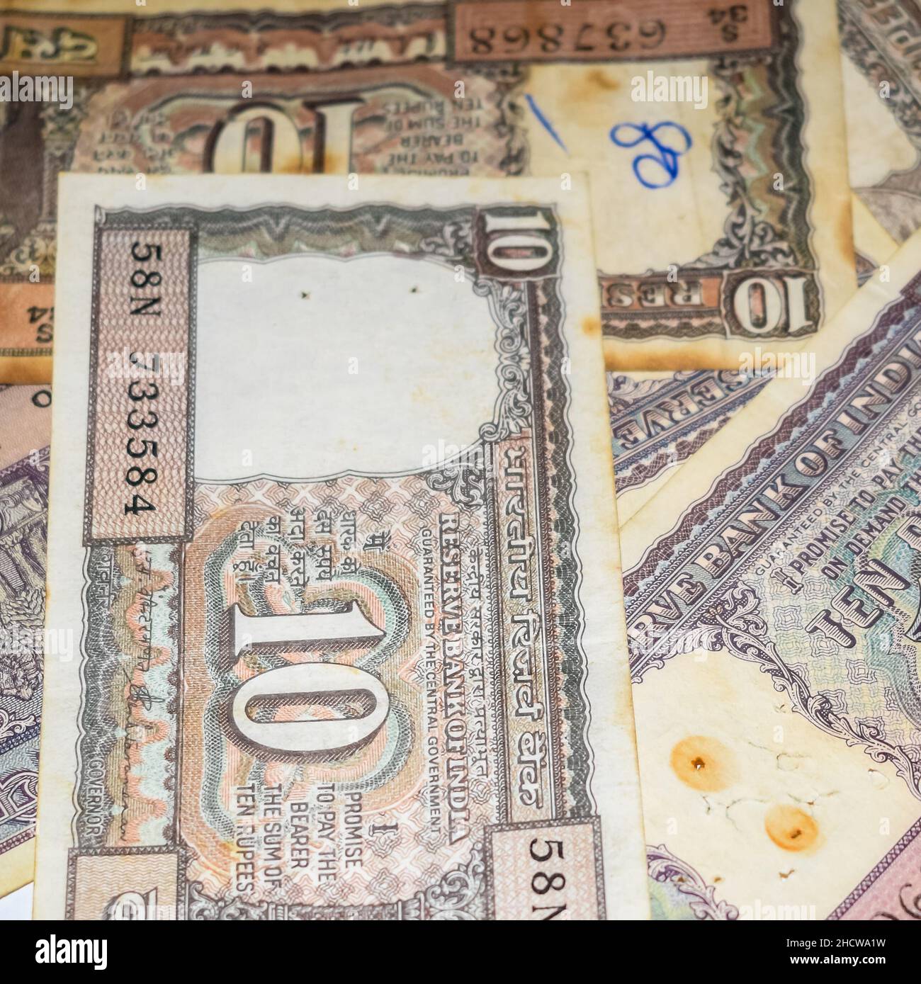 Rare Old Indian Ten rupee currency note on white background, Government ...