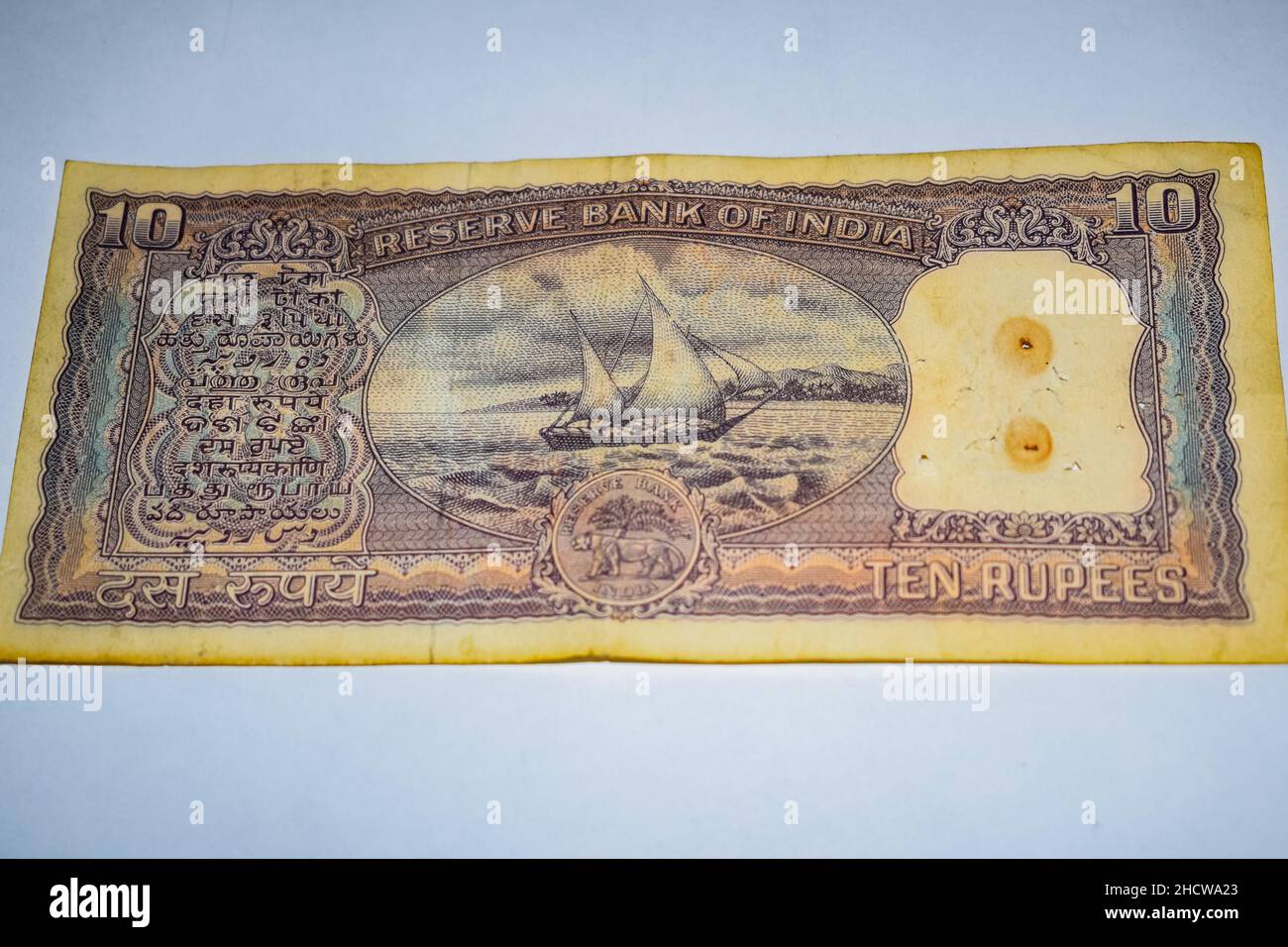 Rare Old Indian Ten rupee currency note on white background, Government ...