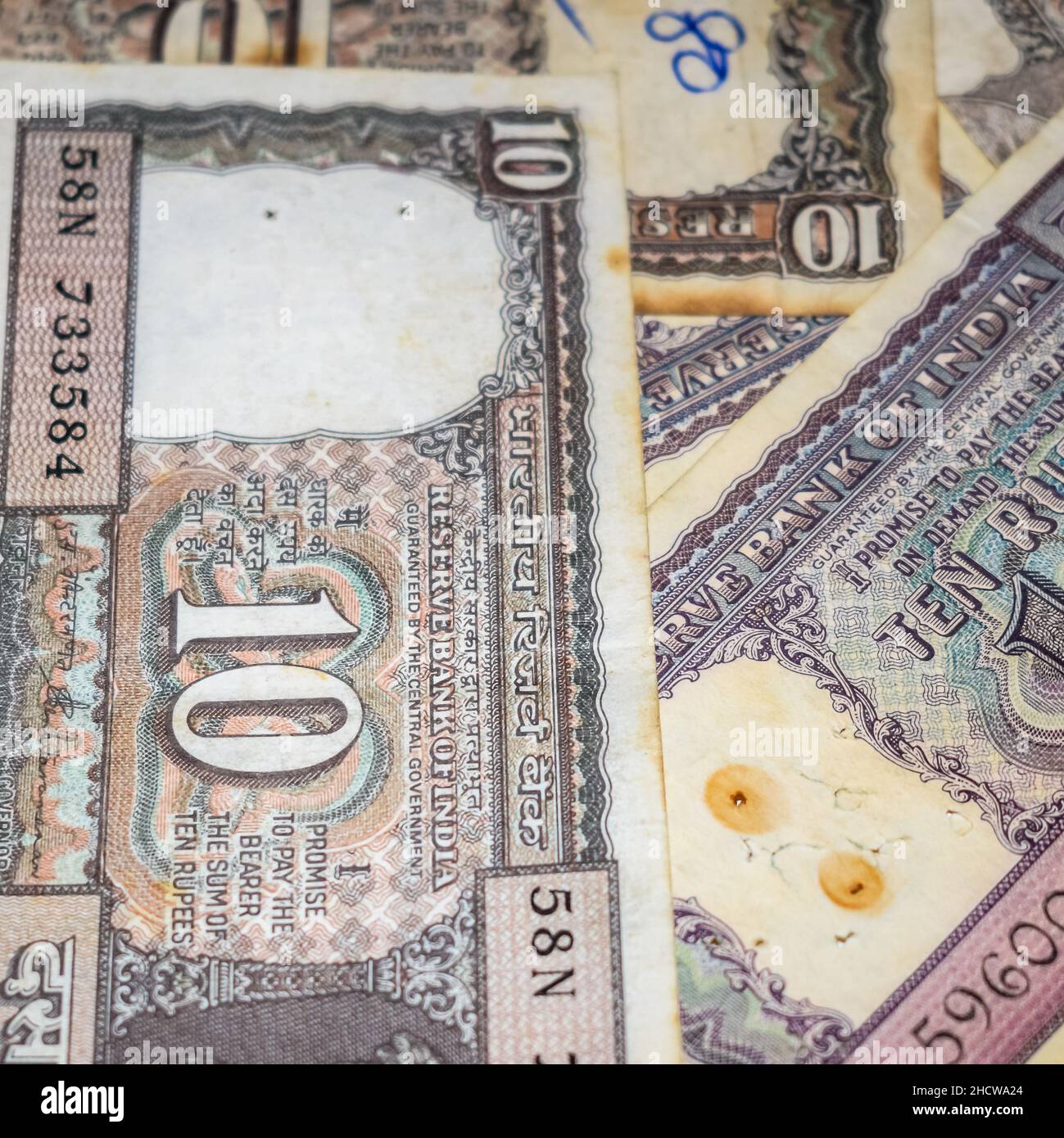 Rare Old Indian Ten rupee currency note on white background, Government ...