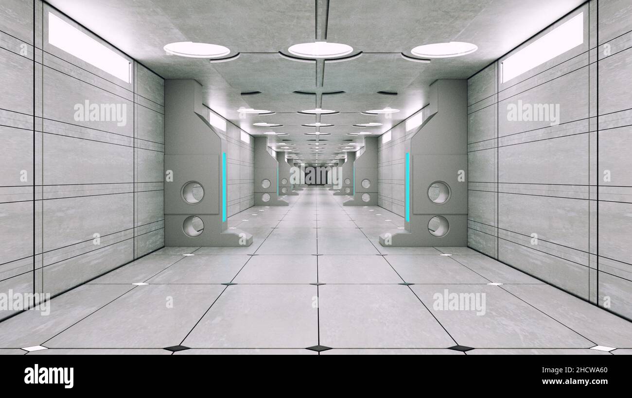 3d render. Futuristic hallway. Concept of modern architecture and ...