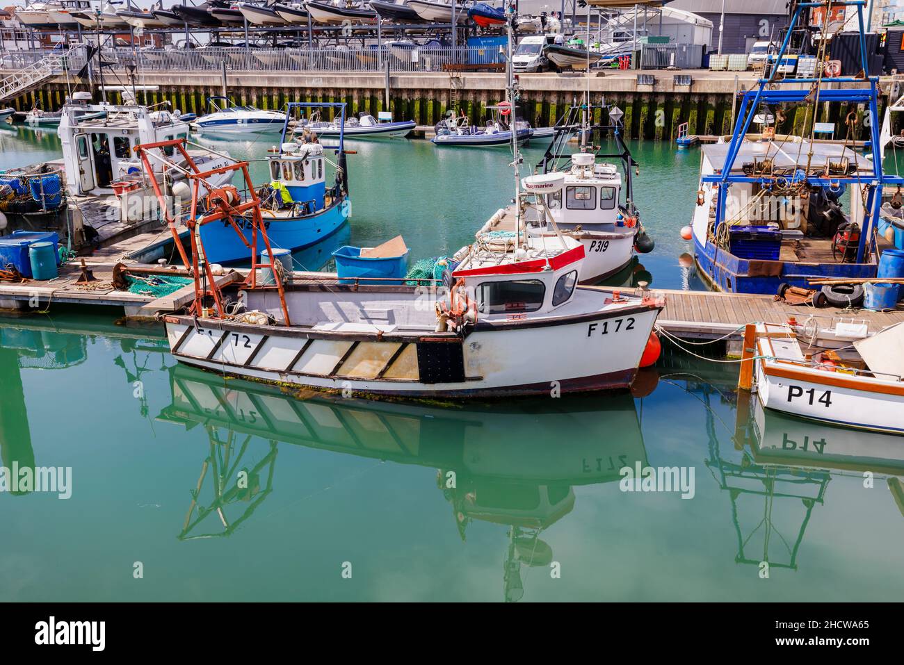 Fishing boats moored in Camber Quay in Portsmouth Harbour, Hampshire ...