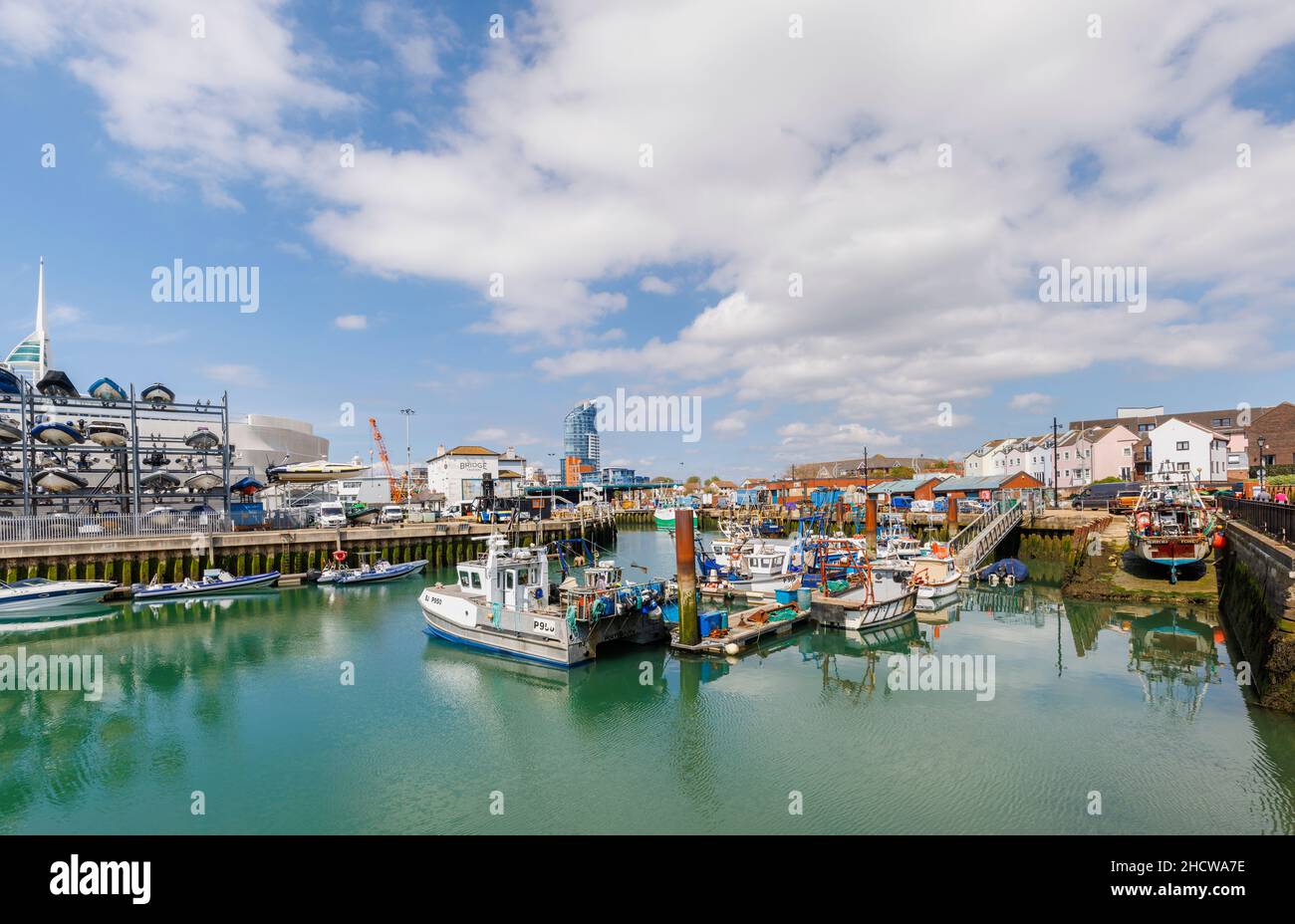 Fishing boats moored in Camber Quay in Portsmouth Harbour, Hampshire ...