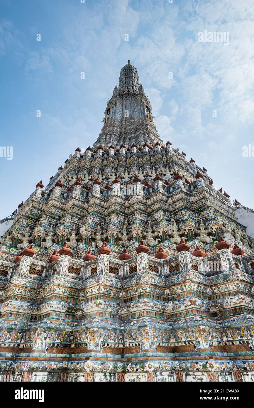 Wat Arun, a Buddhist temple in Bangkok, Thailand. The central prang of Wat Arun is among the ...