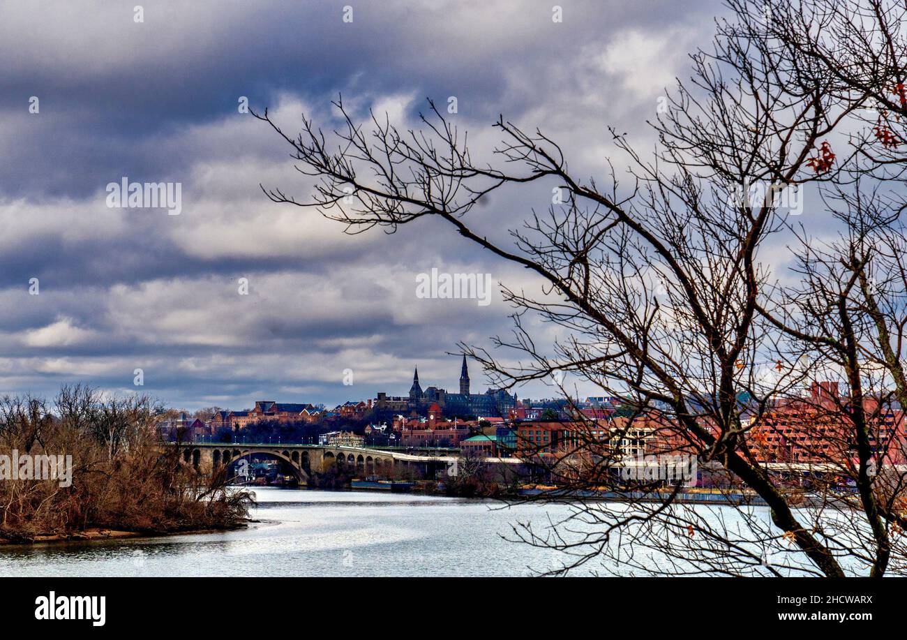 A view of Georgetown University from the terrace of the Kennedy Center ...