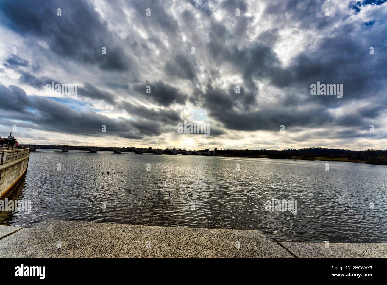 Dramatic winter sky over the Potomac River, in Washington DC Stock ...
