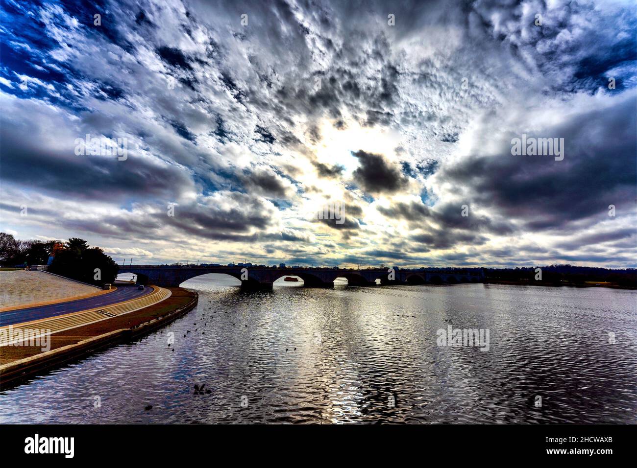 Dramatic winter sky over the Potomac River, in Washington DC Stock ...