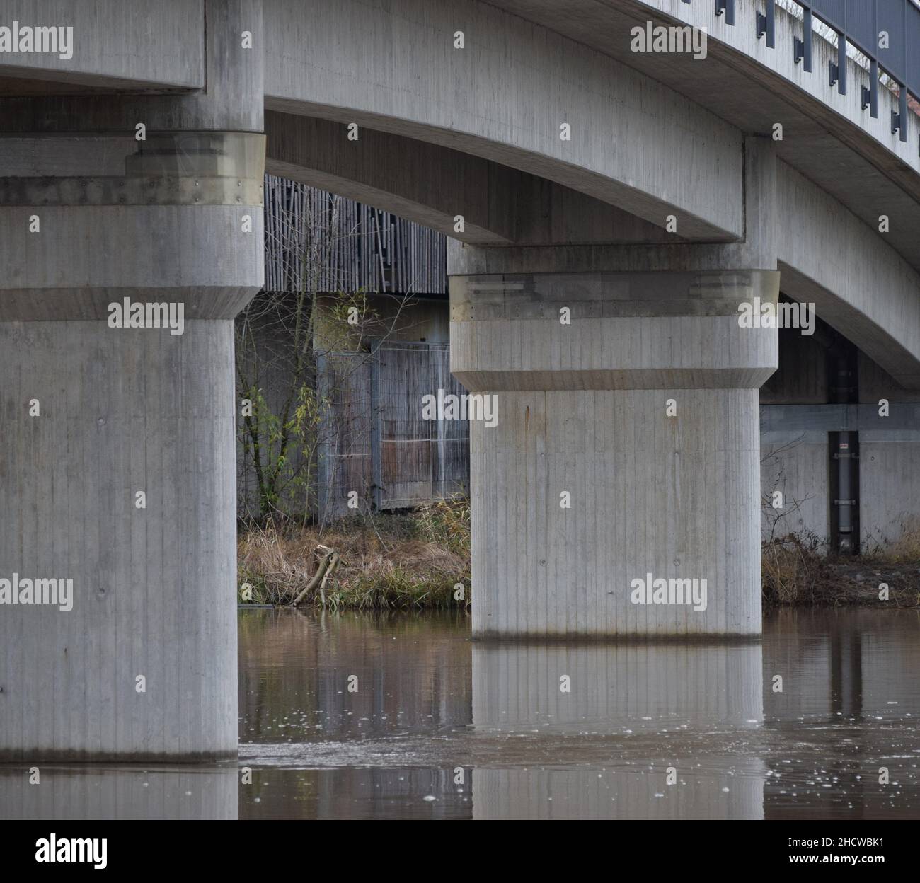 modern, single-lane Concrete bridge over a Body of Water Stock Photo ...